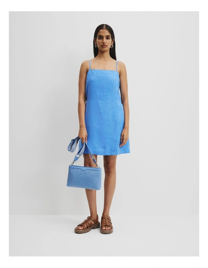 Country Road Organically Grown Cotton Linen Shift Mini Dress in Arctic Blue | MYER
