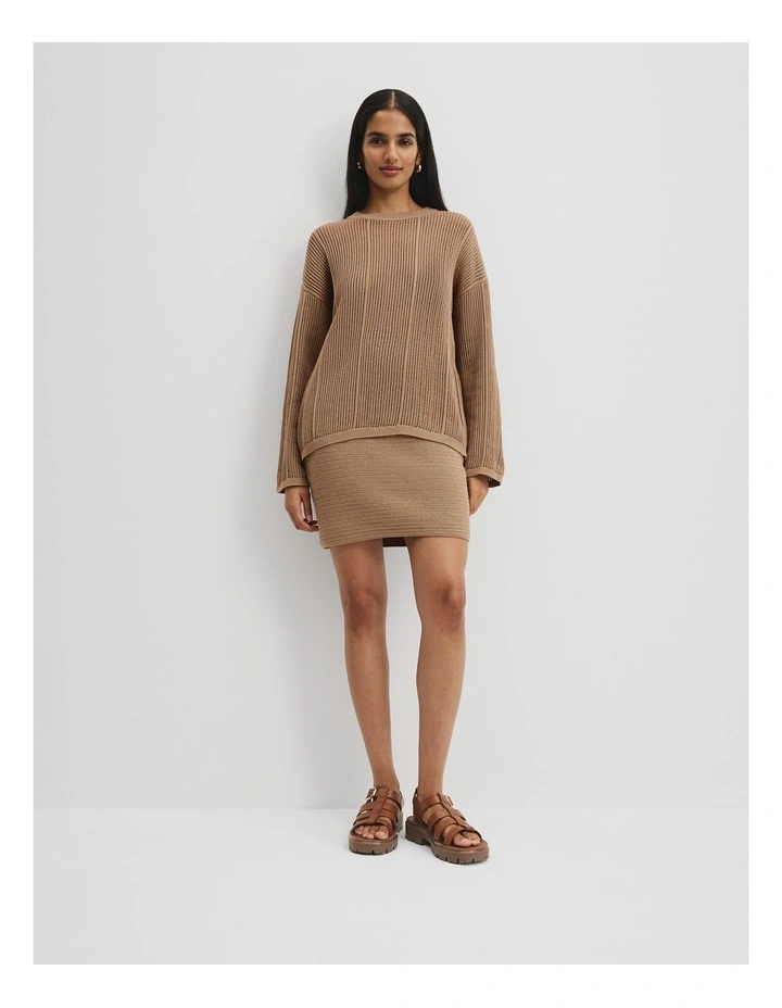 Country Road Organically Grown Cotton Long Sleeve Crochet Knit in Chai ...