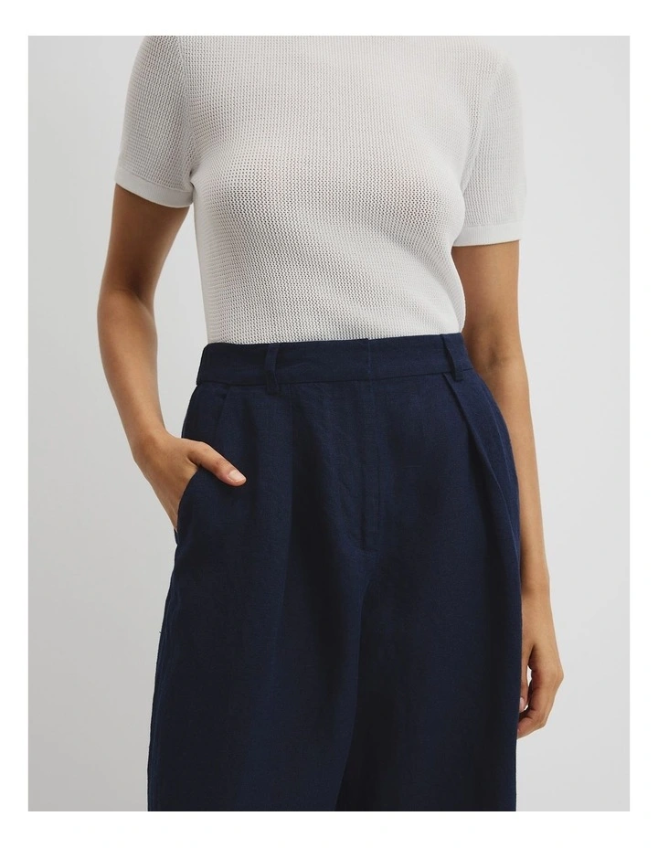 Country Road Organically Grown Linen Tuck Front Pant in Navy | MYER