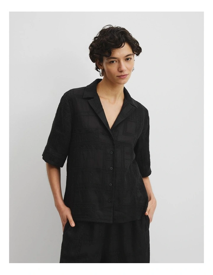 Country Road Embroidered Short Sleeve Shirt in Black | MYER