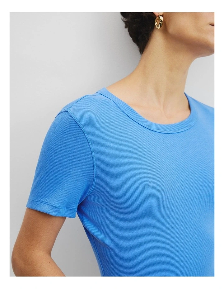 Country Road Australian Cotton Blend Crop Rib T-shirt in Arctic Blue | MYER