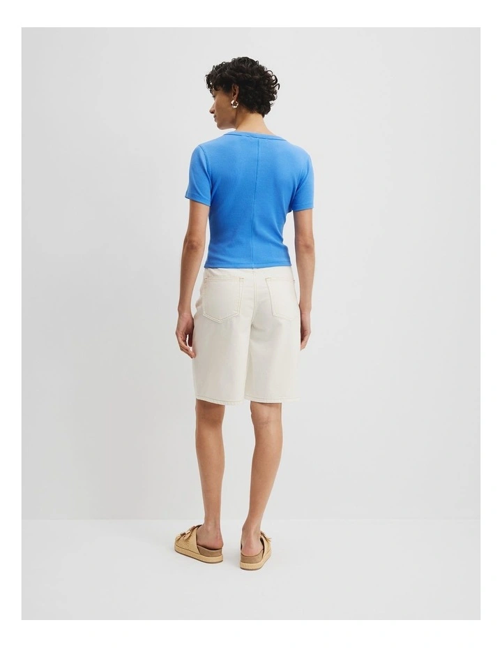 Country Road Australian Cotton Blend Crop Rib T-shirt in Arctic Blue | MYER