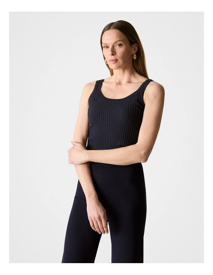 Trenery Cotton Cashmere Blend Rib Knit Tank in Night Sky | MYER