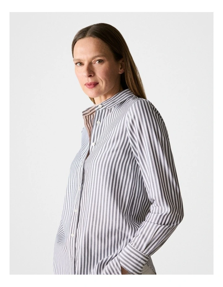 Trenery Cotton Modal Stripe Longline Shirt in Night Sky | MYER