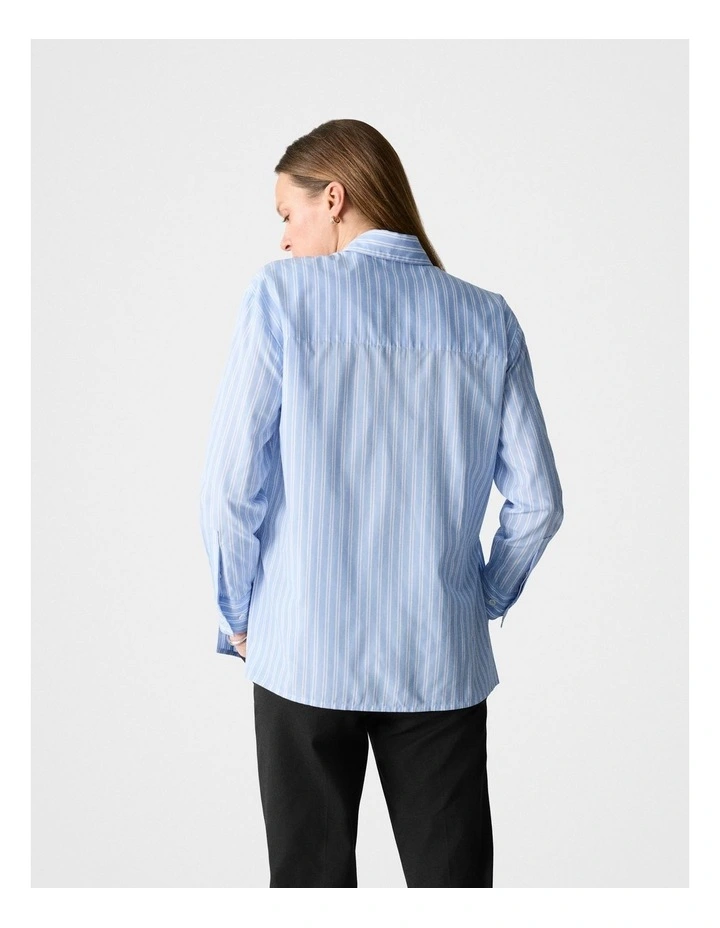 Trenery Stripe Side Button Detail Shirt in Periwinkle Blue | MYER