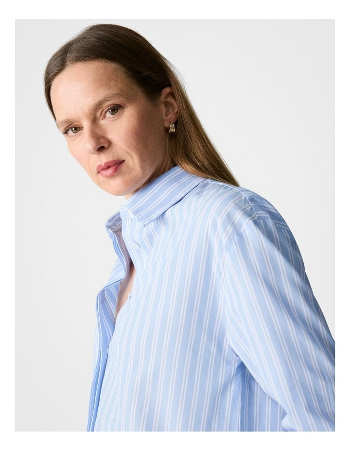 Trenery Stripe Side Button Detail Shirt in Periwinkle Blue | MYER