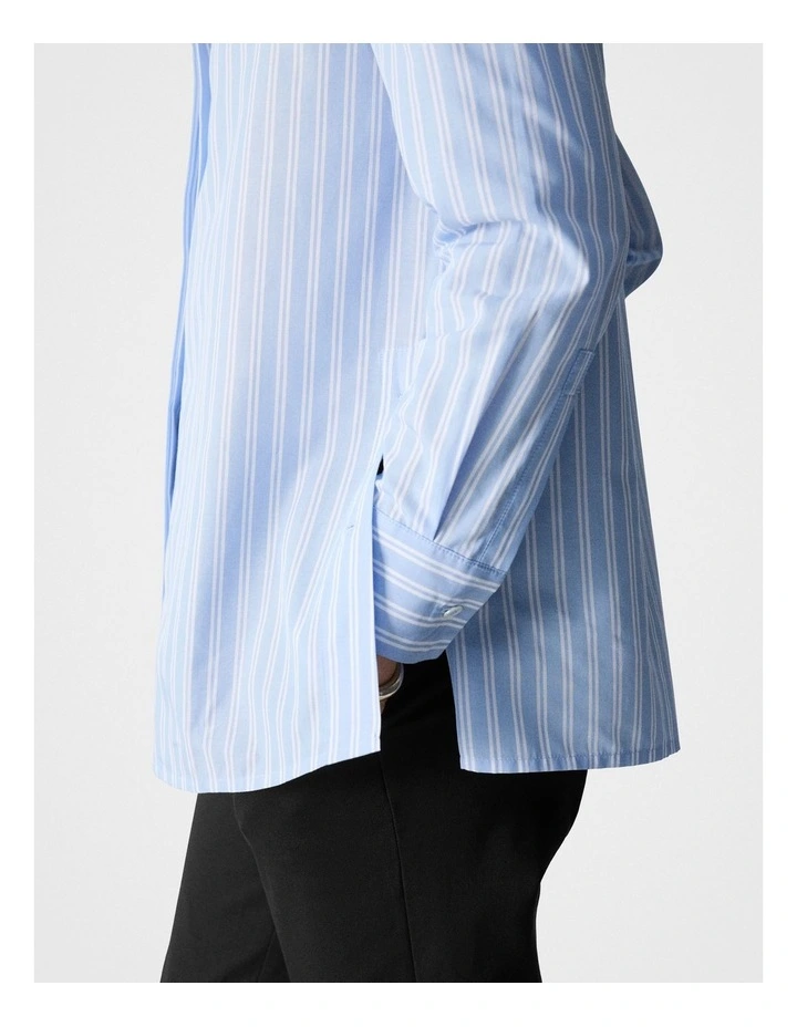 Trenery Stripe Side Button Detail Shirt in Periwinkle Blue | MYER
