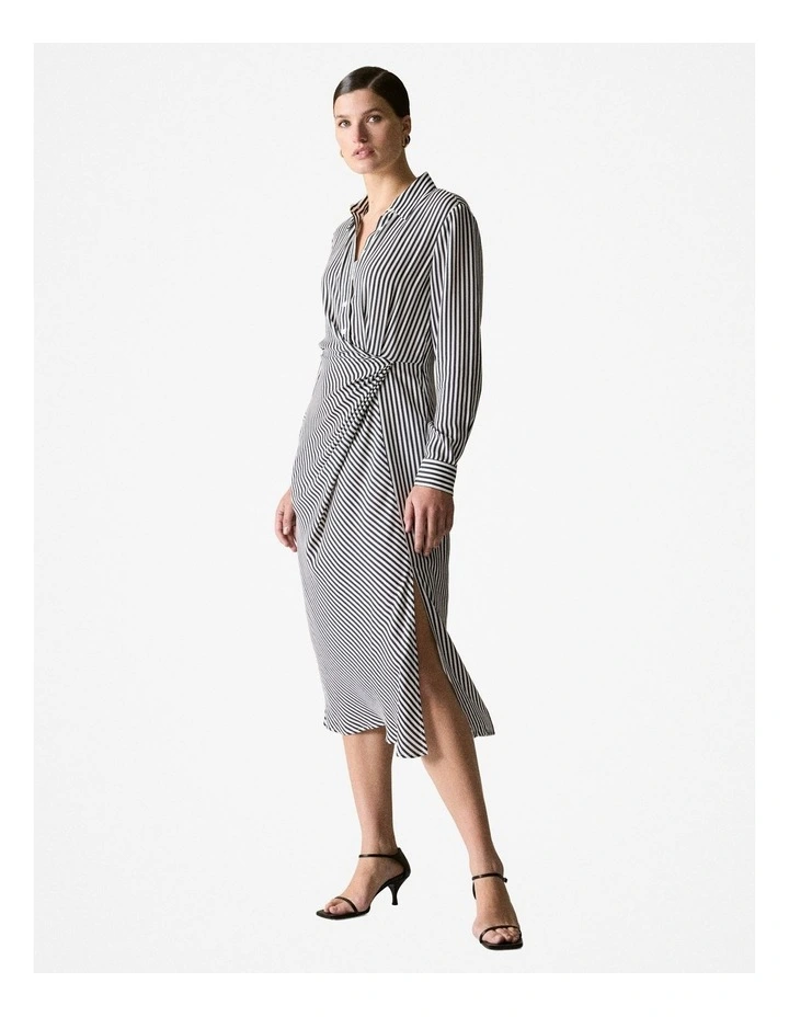 Trenery Modal Stripe Shirt Dress in Black | MYER