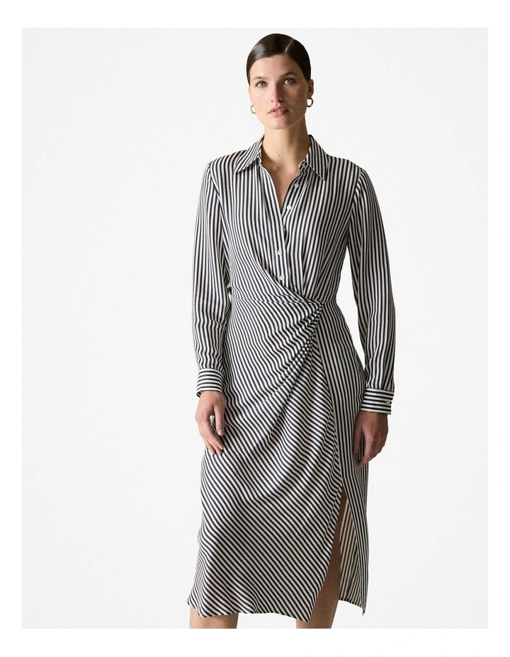 Trenery Modal Stripe Shirt Dress in Black | MYER