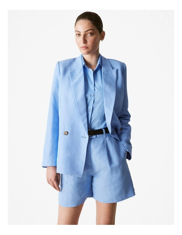 Trenery Viscose Linen Blend Double Breasted Blazer in Cornflower Blue ...