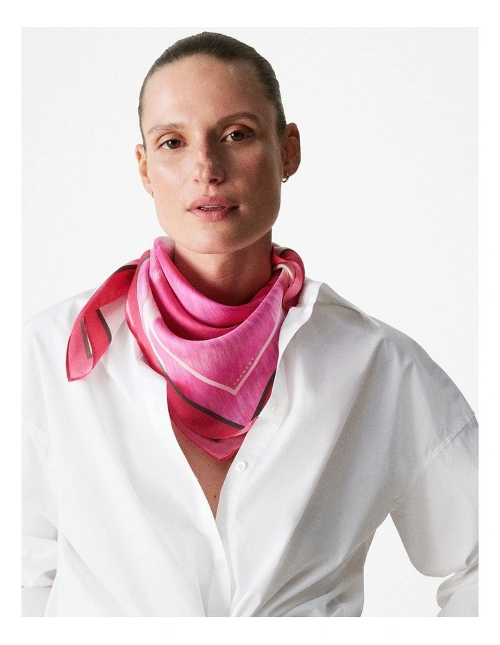 Trenery Silk Twill Floral Neckerchief in Vivid Pink | MYER