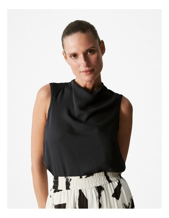 Trenery Crepe Cowl Neck Tank in Black | MYER