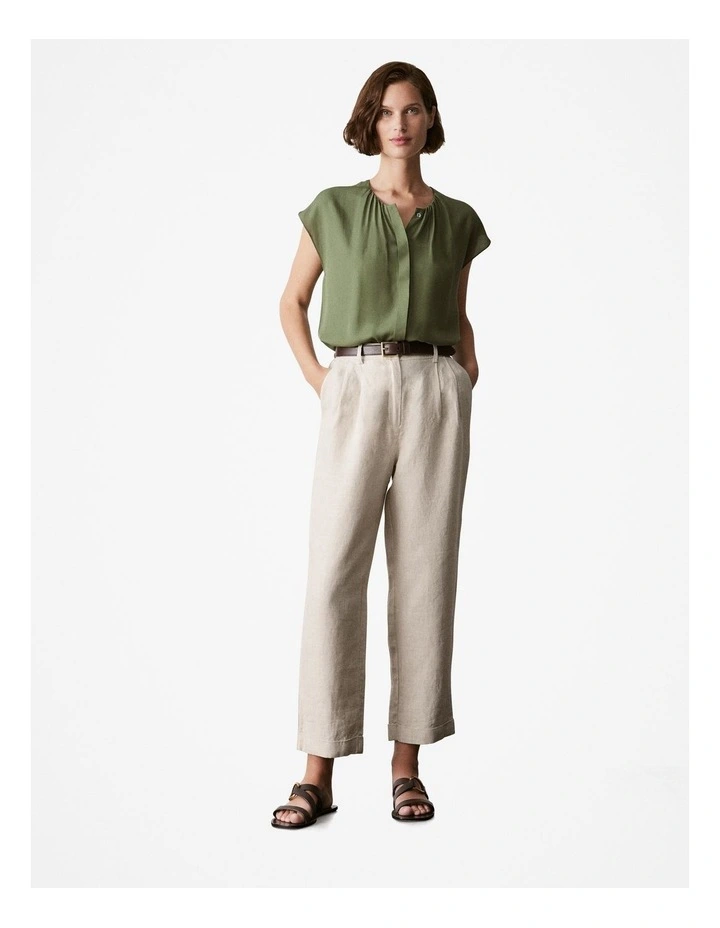 Trenery Modal Twill Gather Detail Blouse in Ivy | MYER
