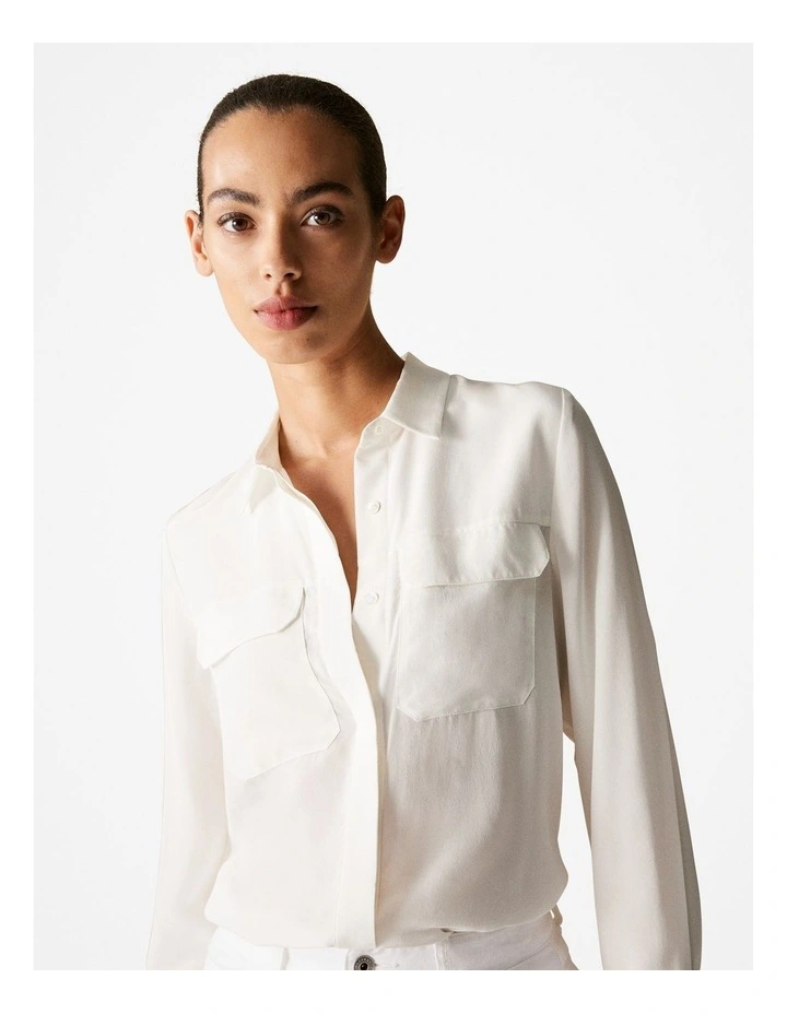 Trenery Silk Pocket Detail Shirt in Parchment | MYER
