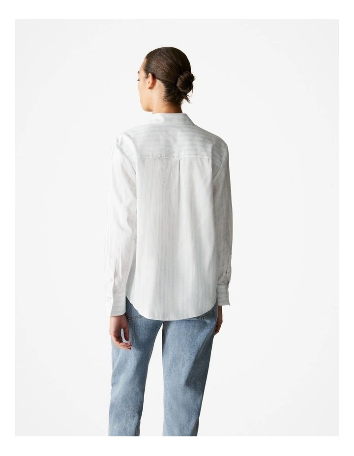 Trenery Cotton Modal Twill Stripe Shirt in Sky Blue | MYER