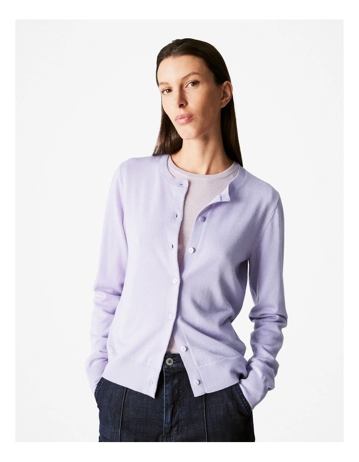 Trenery Merino Jersey Classic Cardigan in Lavender | MYER