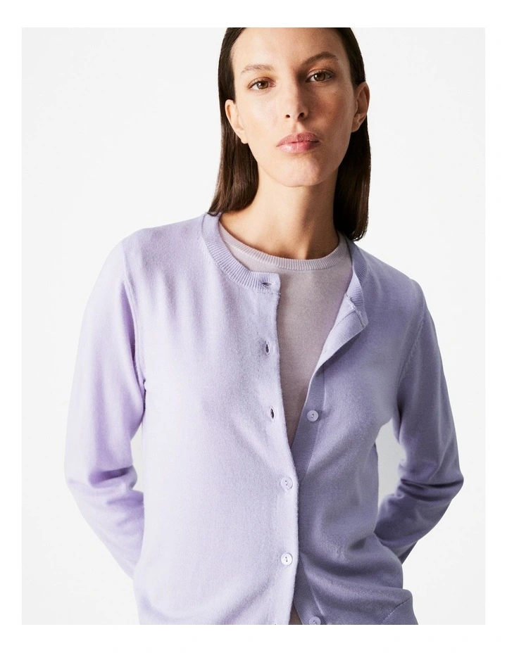 Trenery Merino Jersey Classic Cardigan in Lavender | MYER