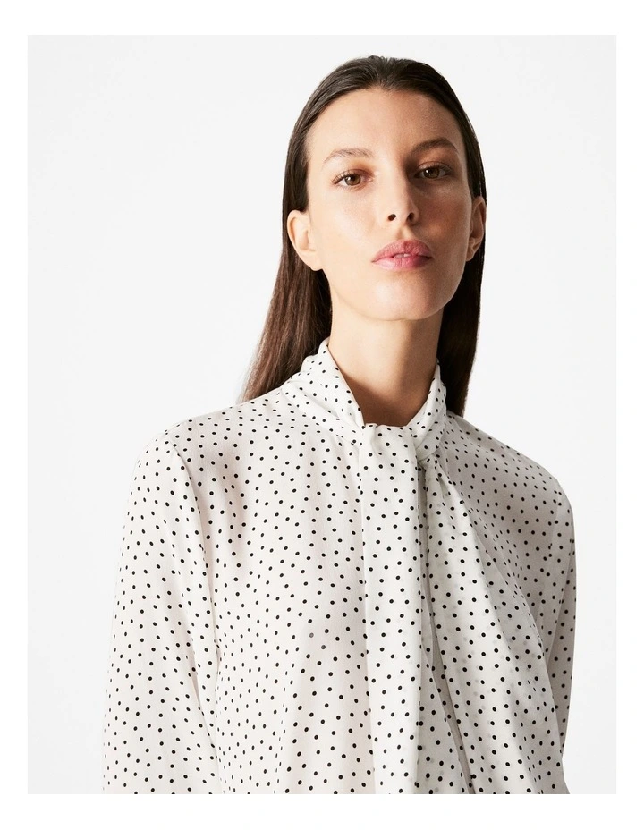 Trenery Silk Spot Tie Neck Blouse in Parchment | MYER