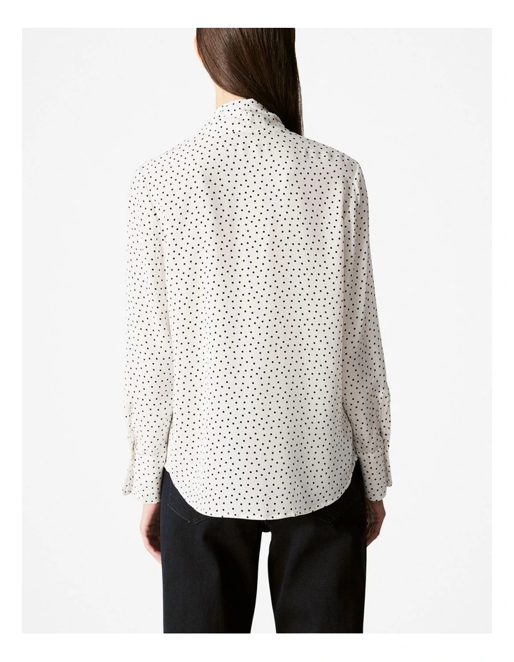 Trenery Silk Spot Tie Neck Blouse in Parchment | MYER