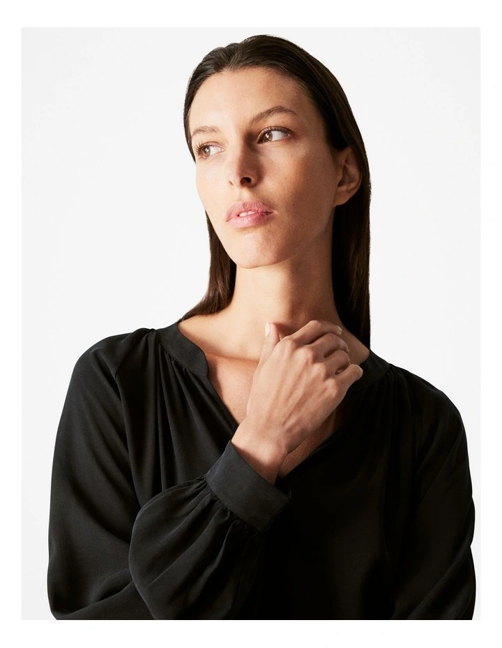 Trenery Cupro Blend Blouson Sleeve Blouse in Black | MYER