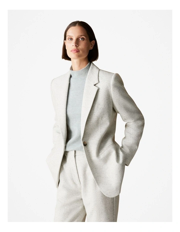 Trenery Italian Wool Blend Herringbone Blazer in White | MYER