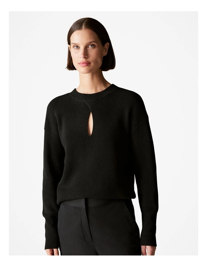 Trenery Australian Merino Rib Keyhole Knit in Black | MYER