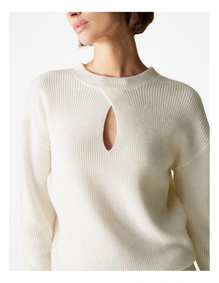 Trenery Australian Merino Rib Keyhole Knit in Parchment | MYER
