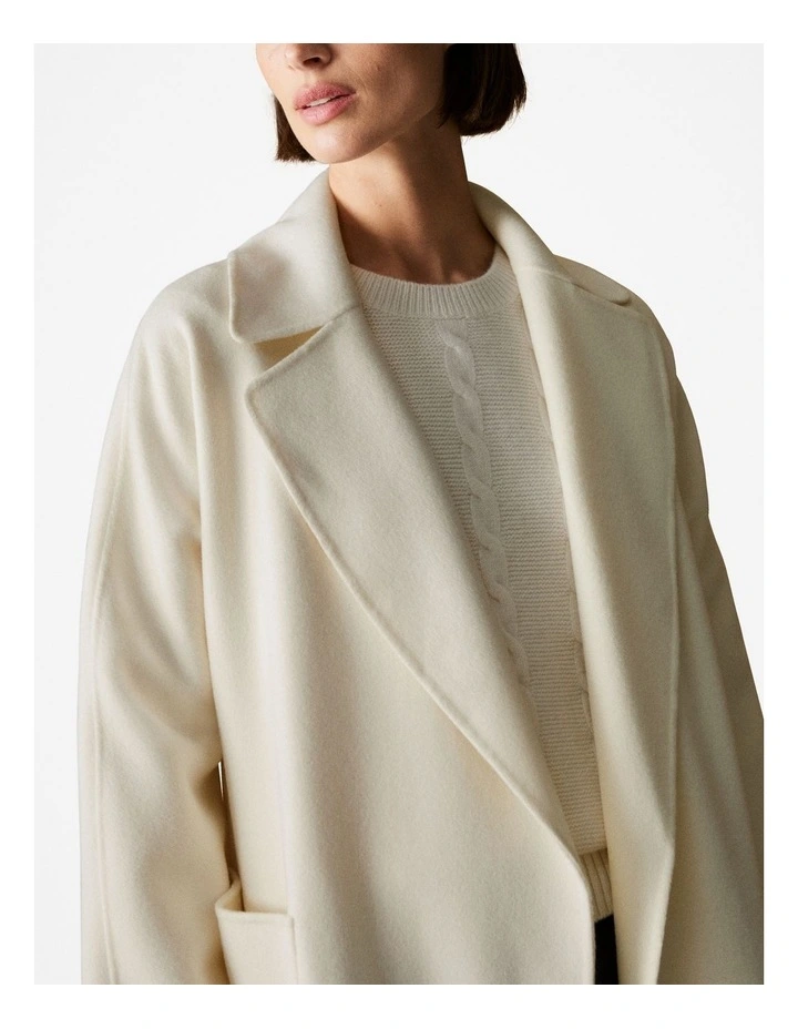 Trenery Double Faced Wool Belted Wrap Coat in Vanilla | MYER