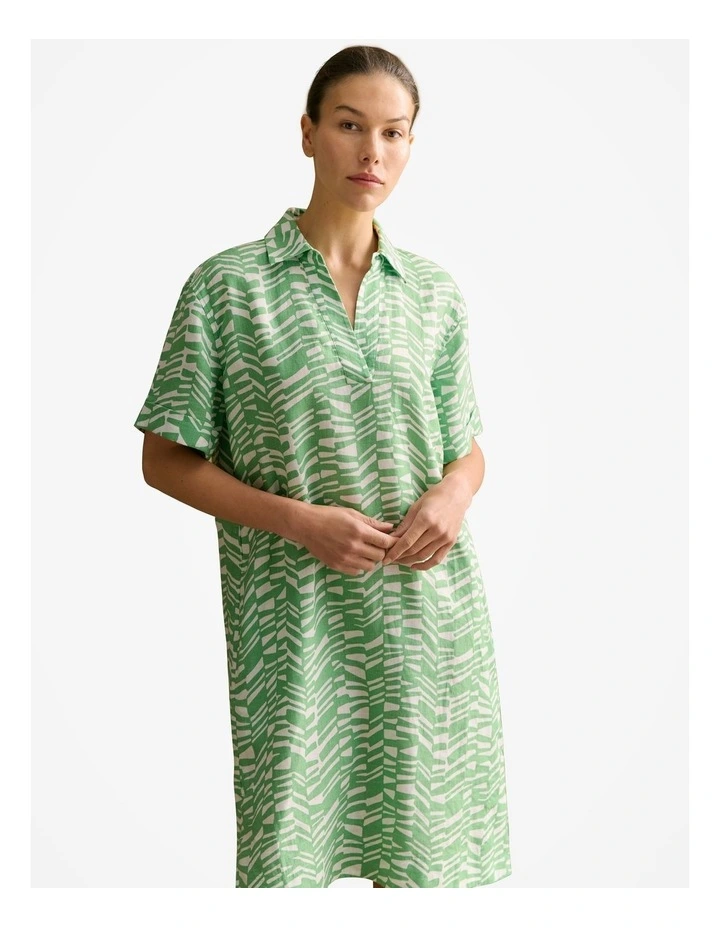 Trenery Linen Abstract Geo Popover Shift Dress in Matcha | MYER