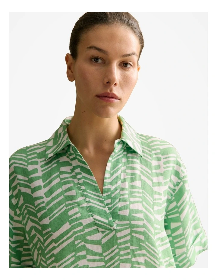 Trenery Linen Abstract Geo Popover Shift Dress in Matcha | MYER