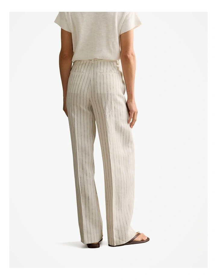 Trenery Linen Dot Stripe Pant in White | MYER