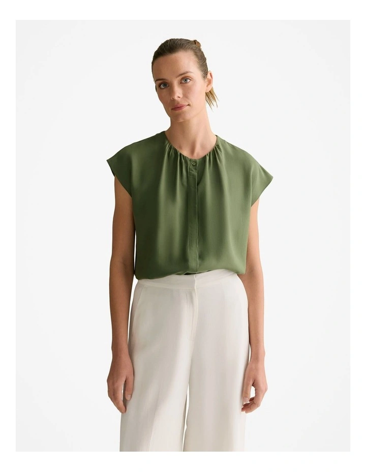 Trenery Modal Gather Detail Cap Sleeve Blouse in Ivy | MYER