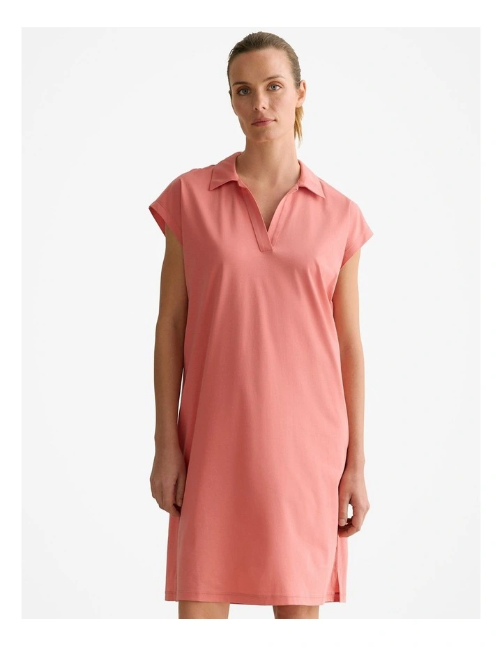 Trenery Cotton Interlock Polo Dress in Peach Pink | MYER