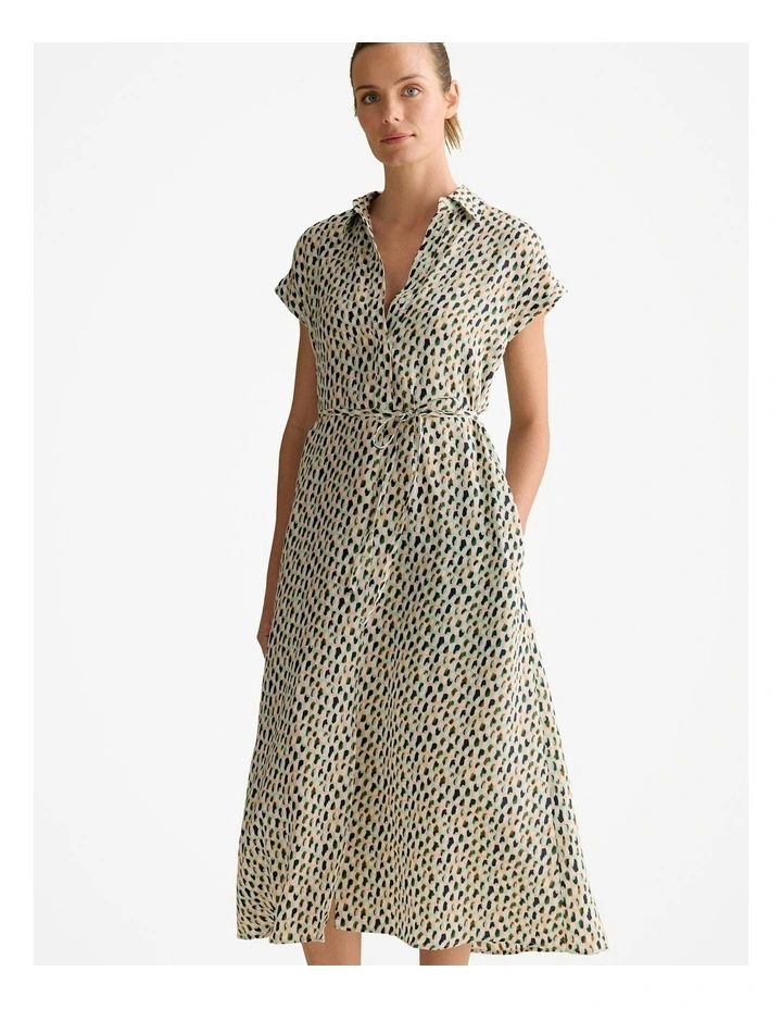 Trenery Modal Impasto Spot Shirt Dress in Cool Fern | MYER