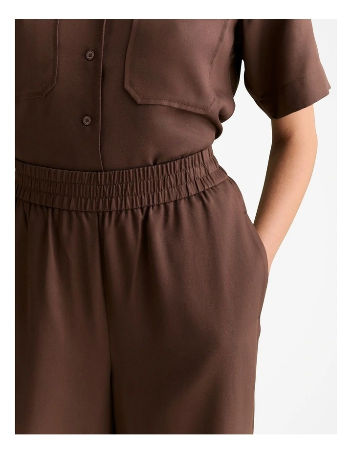 Trenery Tencel Wide Leg Pull On Pant in Chocolate | MYER