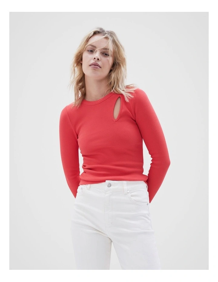 Unison Cut Out Rib Top in Hibiscus Red | MYER