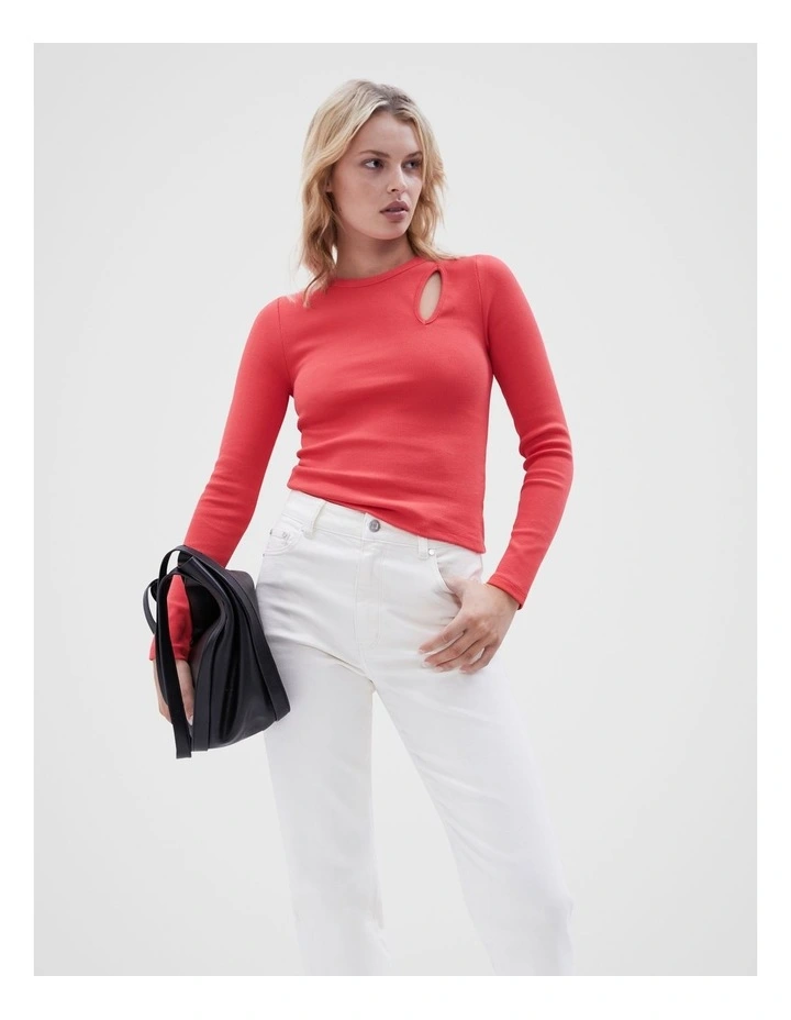 Unison Cut Out Rib Top in Hibiscus Red | MYER