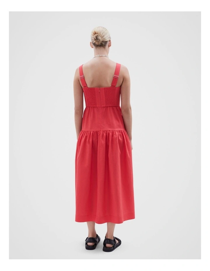 Unison Linen Midi Dress in Hibiscus Red | MYER