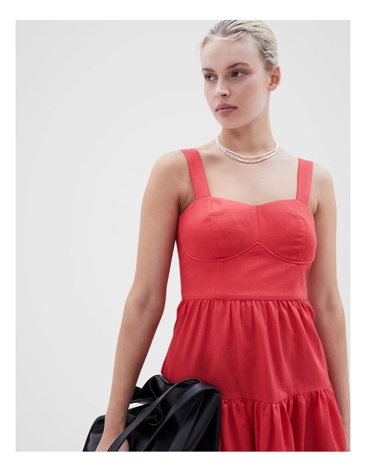 Unison Linen Midi Dress in Hibiscus Red | MYER