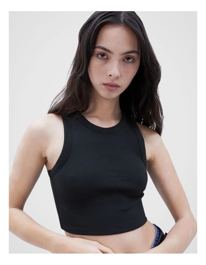 Unison Cropped Rib Tank in Black | MYER