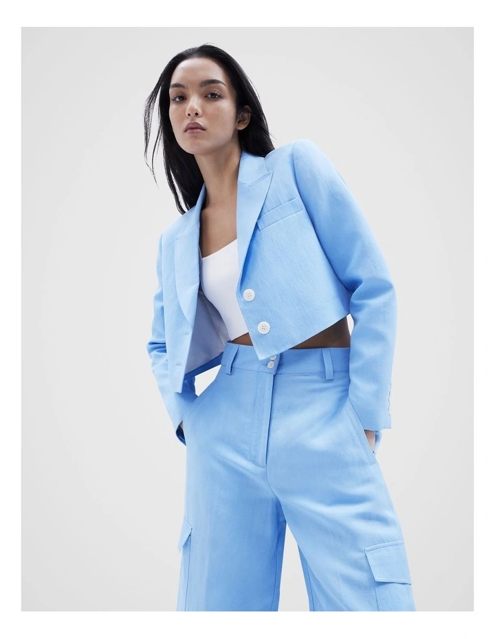 Unison Cropped Tailored Blazer in Lt Blue | MYER