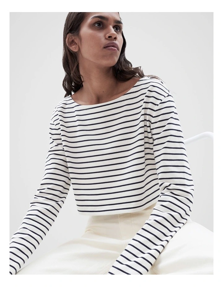Unison Cropped Stripe Top In Ecru Navy Stripe | MYER