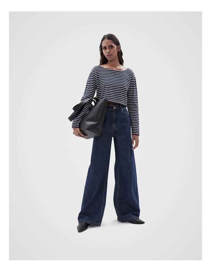 Unison Cropped Stripe Top in Navy Ecru Stripe | MYER
