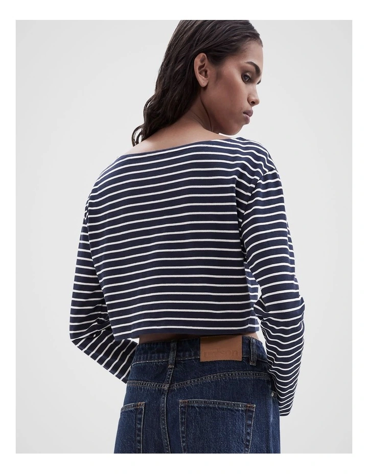 Unison Cropped Stripe Top in Navy Ecru Stripe | MYER