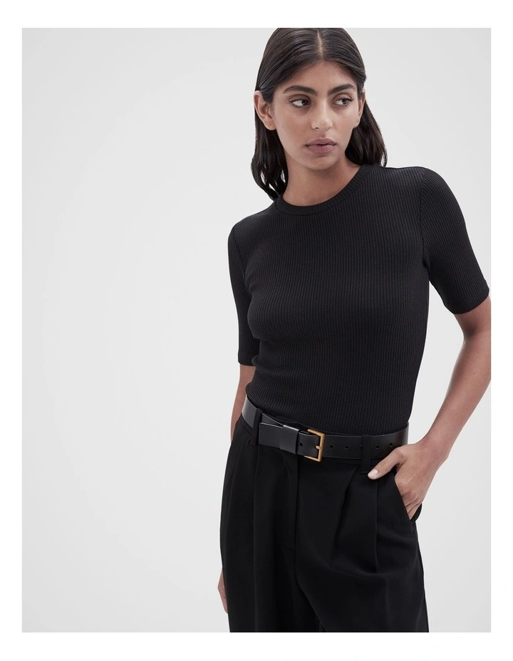 Unison Metallic Rib Tee in Black | MYER