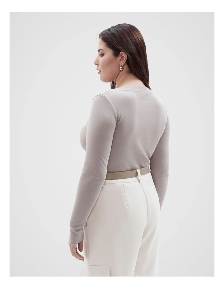 Unison Asymmetric Ribbed Top in Taupe | MYER