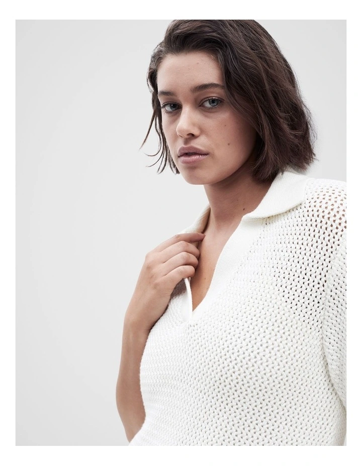 Unison Collared Knit Dress in Cream | MYER