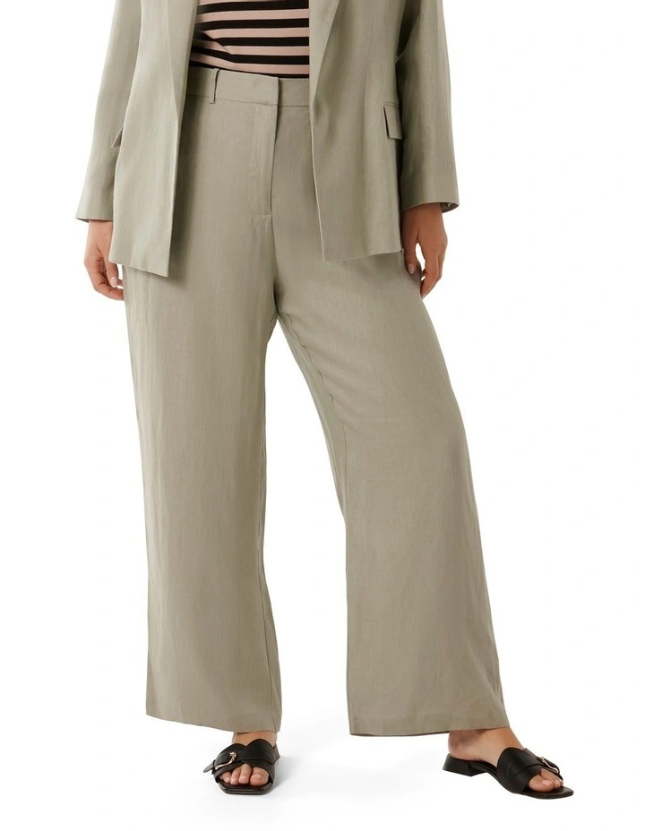 Forever New Curve Loretta Linen Pants in Green | MYER