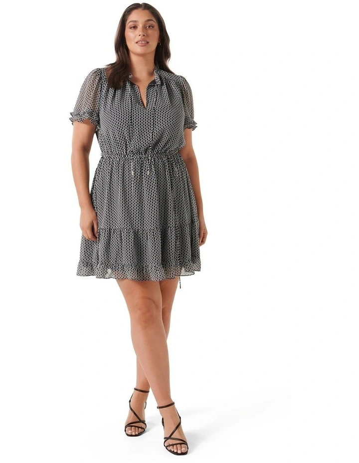 Forever New Curve Elouise Ruffle Sleeve Mini Dress in Carter Geo | MYER
