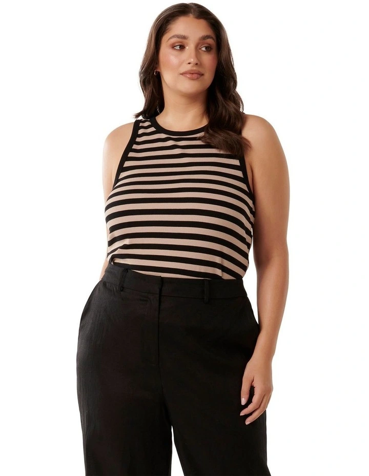 Forever New Curve Remi Stripe Rib Racer Tank Top in Black | MYER